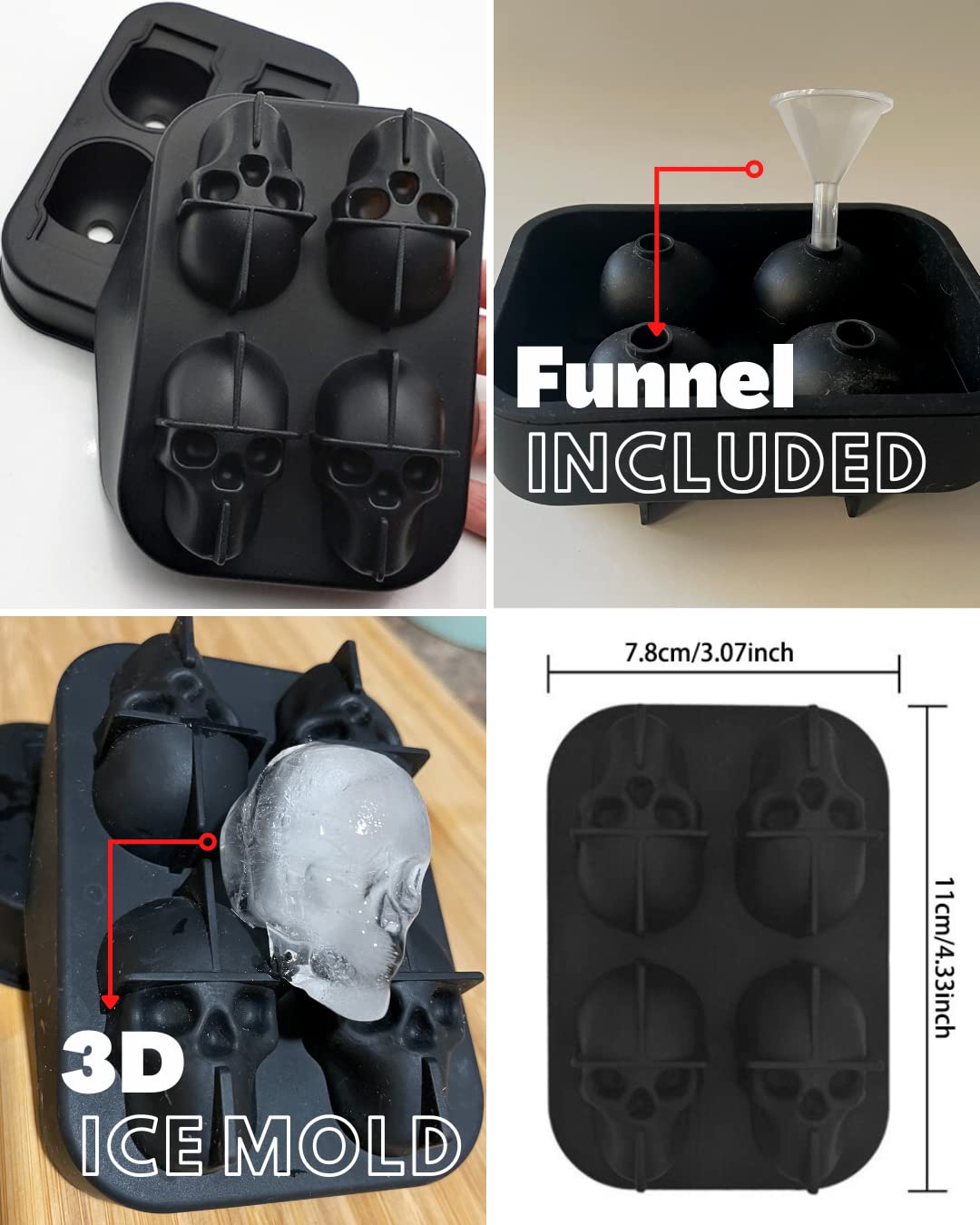 Bourbon-Old Fashioned Smoker with torch, 6 wood chips flavors, skull ice mold, e-book with 10 recipes, tea spoon and brush, in stylish box ready to gift. (Cocktail smoker kit - No butane)