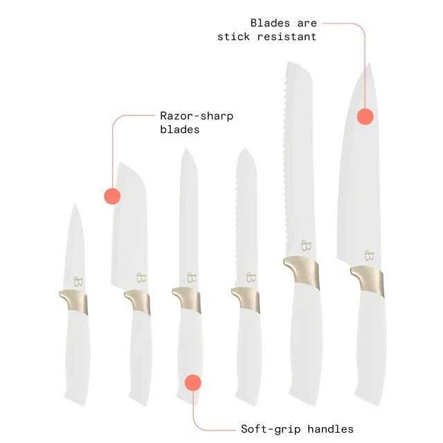 Generic 6 Piece beautiful Stainless Steel Knife Set in White Champagne Gold By Drew Barrymore