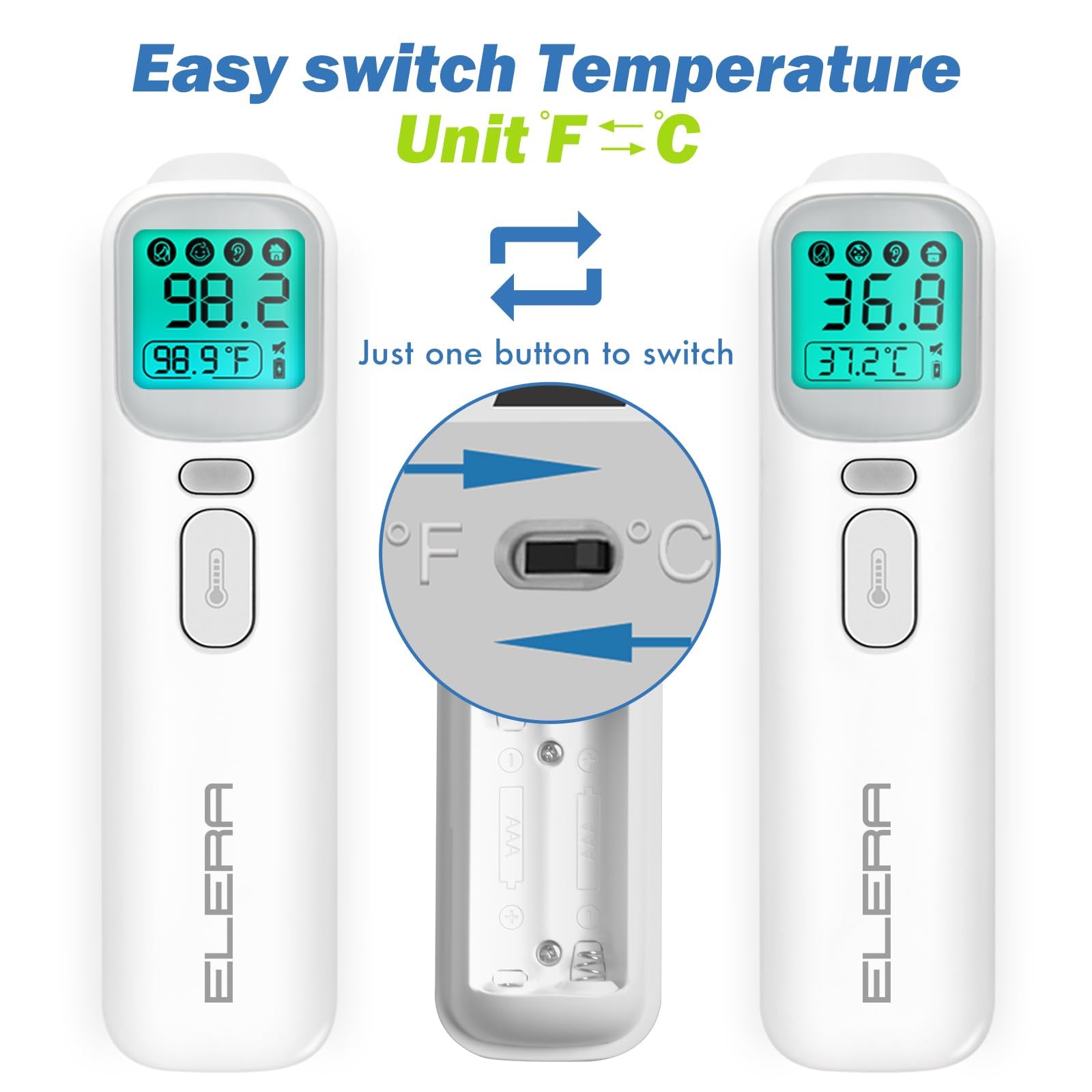Elera Ear Thermometer for Kids, Baby Thermometer with Forehead and Ear Mode for Adults, Infant, Kids and Toddler, Touchless and 1 Second Reading with Fever Alarm and Mute Function, LCD