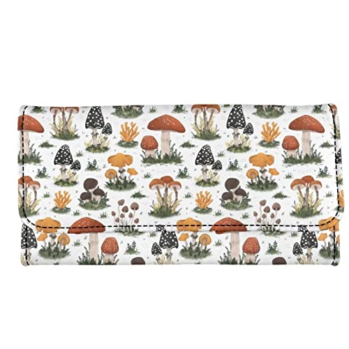 Boatee Cute Mushroom Print Womens Wallet Christmas Zipper PU Leather RFID Blocking Wallet Organizer Credit Card Holder Handbag