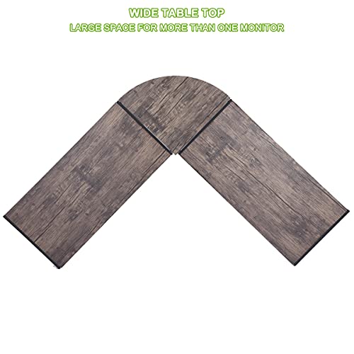 Geniqua 3-Piece L-Shaped Wooden Computer Folding Table Corner Desk Space-Saving Industrial Style PC Laptop Desk for Workstation Home Office