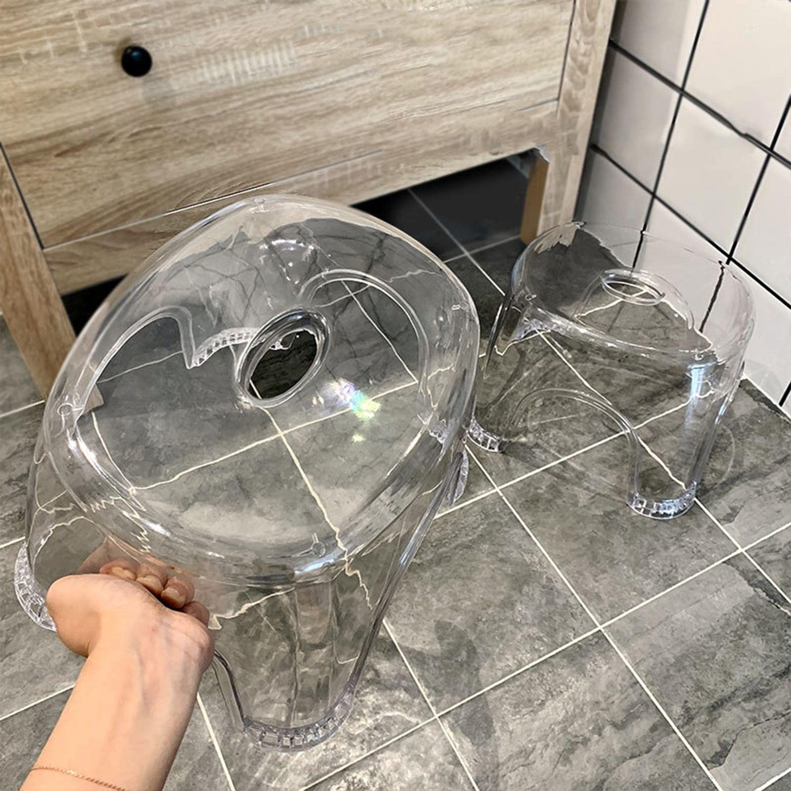 Dualoai Acrylic Bathroom Stool Shoe Changing Stool Lightweight Small for Living Room