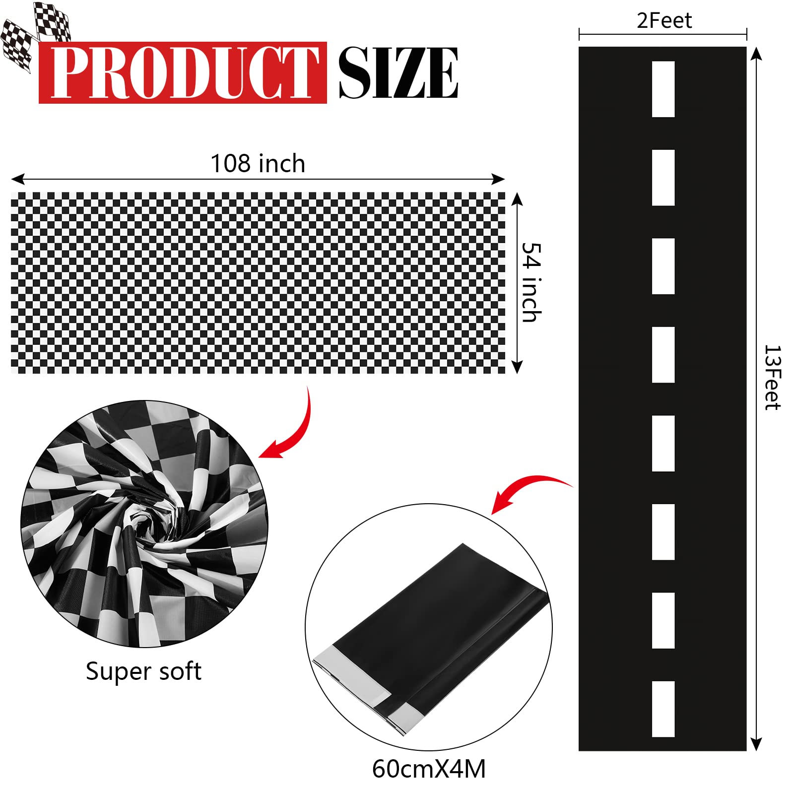 Tallew 2 Pcs Checkered Car Party Supplies Disposable Tablecloth Plastic Table Cover Black and White Checkered Race Table Runner for Racing Birthday Party Decor Favor Supplies (Black,White)