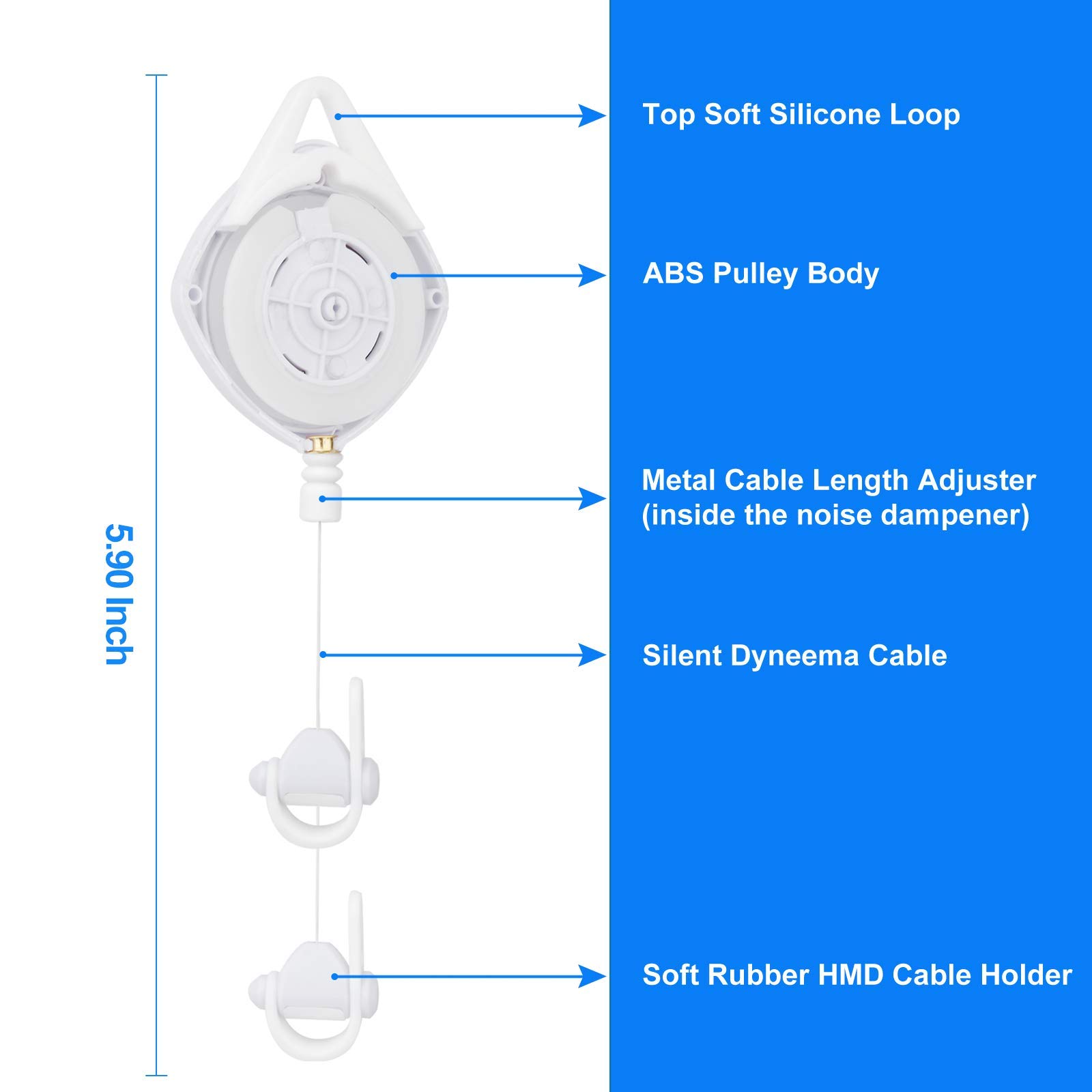 BEJOY 2021 VR Cable Accessories Cable Management, Ceiling Pulley System Link Cable for Oculus Quest/Quest 2/Oculus Rift/HTC Vive/Microsoft MR/Playstation/Lenovo Explorer Accessories (White)