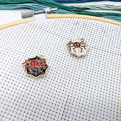 Halloween Black and White Spider Web Cross Stitch Needle Minder, Needle Minder Magnetic, Needle Holder for Cross Stitch, Sewing, Embroidery and Needlework Accessories, Enamel and Magnetic(2 PCS)