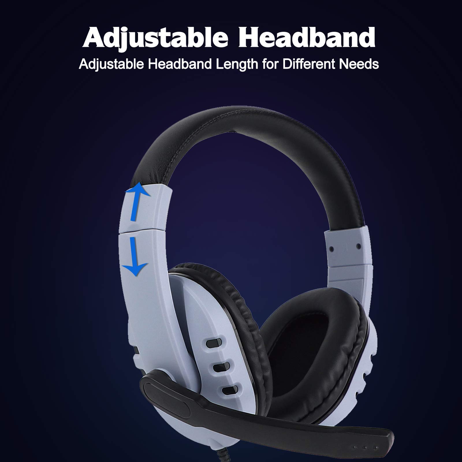 BEJOY Gaming Headset for PS5, Over-Ear Headphones with Mic, Bass Surround, Soft Memory Earmuffs, Compatible with PS5, Xbox One, PS4, Switch, PC (White)