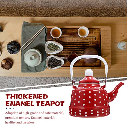 DEPILA Enamel Tea Kettle Stove Top Water Kettle 1L Coffee Kettle Stovetop Tea Kettle with Stainless Steel Filter Water Milk Warmer for Home Restaurant Kitchen Outdoor Red teapot