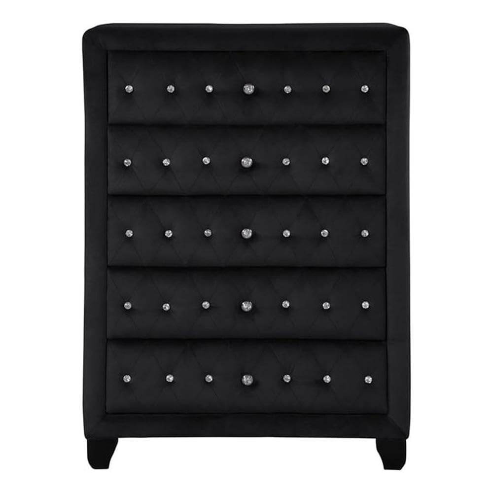 Galaxy Home Furnishings Sophia Crystal Tufted Chest Finished with Velvet Fabric/Wood in Black