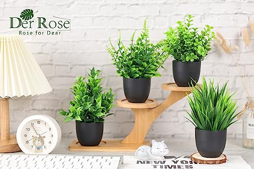 Der Rose Fake Plants 4 Packs Artificial Plants Small Faux Plants in Black Pot for Bathroom Home Office Table Decor Indoor