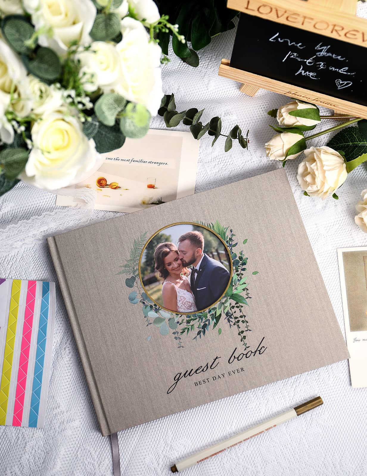 Wedding Guest Book,Guest Book Weddings Reception,Polaroid Guest Book for Wedding 100 Pages Paper Hardcover 8" x 10" for Wedding Gift with Pen, Photo Corner