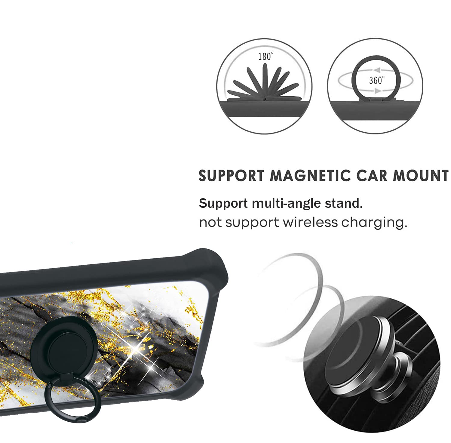 Boost Mobile Celero5G+ Plus Case Compatible with Celero 5G+ Plus Phone Case Cover [with Tempered Glass Screen Protector][Hard PC + Soft Silicone][Ring Support] [Gold Glitter+Luminous] JSH-HDL
