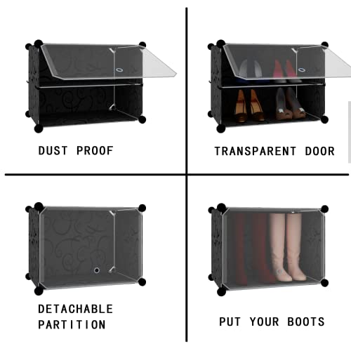 HOMICKER Shoe Rack Organizer, 24 Pair Shoe Storage Cabinet with Door Expandable Plastic Shoe Shelves for Closet,Heels,Boots,Slippers,6 Tier
