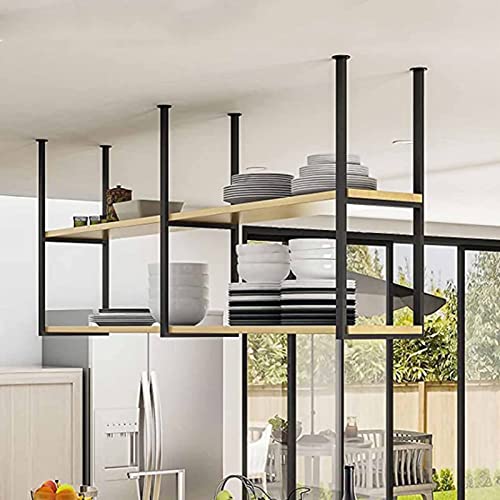 Ceiling Shelf Industrial Retro Kitchen Shelves, Ceiling Iron Pipe Shelf Hung Bracket DIY Storage Shelving, with Planks, for Kitchen Bar Restaurant Flower Stand Wine Racks ( Size : 100x30x80cm )
