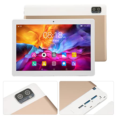 BUUA Calling Tablet, 6GB 128GB 5G WiFi Calling MT6592 10 Cores 1960x1080 Resolution Gold 10.1in Tablet for Study (US Plug)