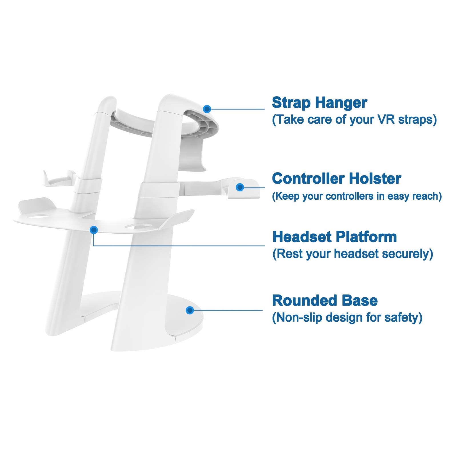 BEJOY VR Stand with Controller Holder, VR Headset Display Stand and Controller Mount Station for Oculus Quest 2, Oculus Rift S, Oculus Quest, Oculus Rift (White)