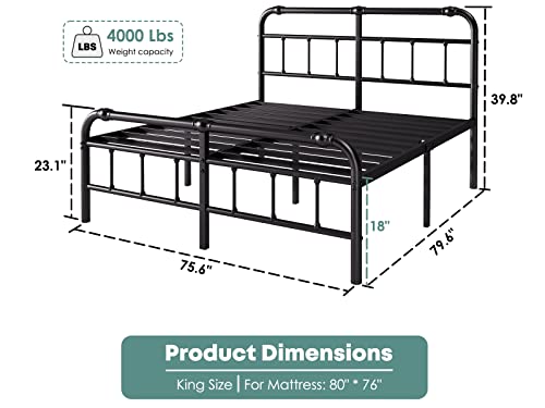 FSCHOS King-Bed-Frame-with-Headboard and Footboard, 18 Inch Metal Platform King-Size-Bed-Frame, Premium Steel Heavy Duty Bed Frame King No Box Spring Needed, Easy Assembly, Black