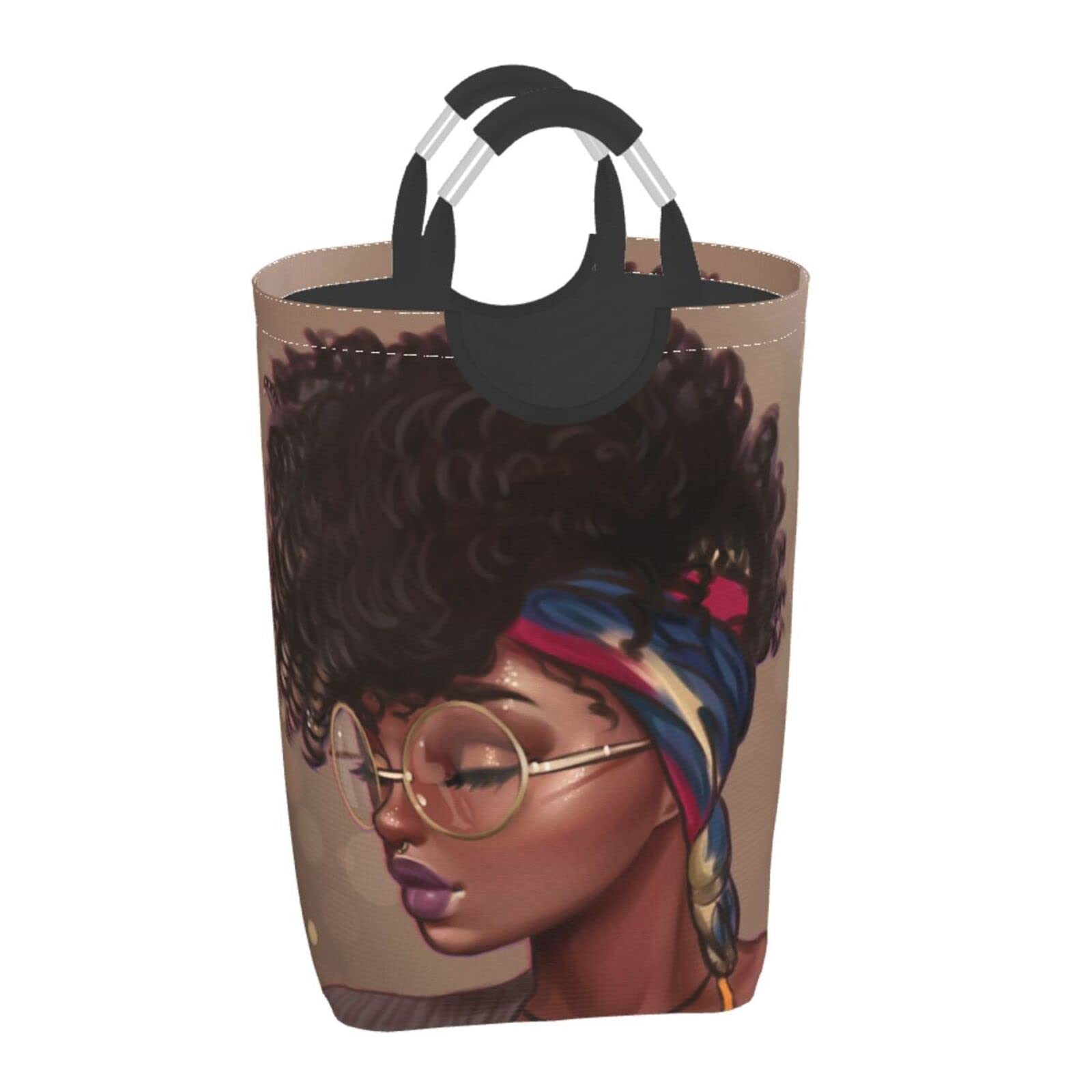 Duduho Black Woman Laundry Basket with Handles African American Girl Laundry Hamper Toys Storage Organizer Foldable Bucket Washing Bin Dirty Clothes Bag for Home Bathroom Bedroom Dorm