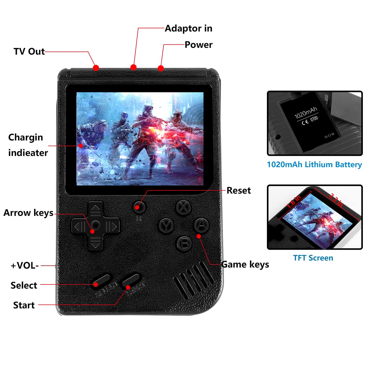 Handheld Games Console, Retro Video Games Consoles 400 Classic Games Good Gifts for Kids and Adult