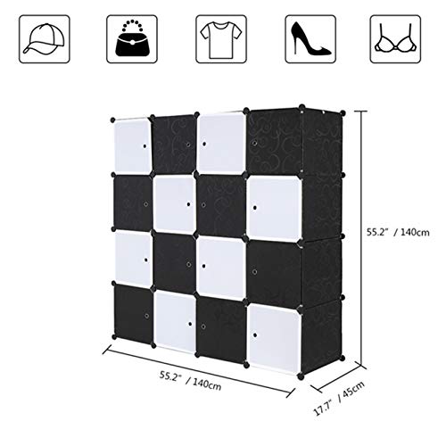 DWLOMHE 16 Cubes Bookcase Modular DIY Plastic Cabinet, Wardrobe Cabinet,Storage Shelves for Lounge, Office,with 3 Clothes Rails