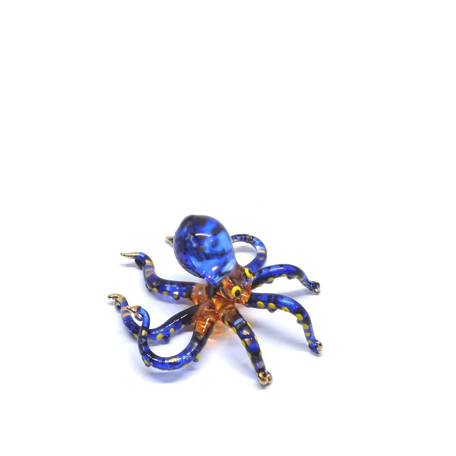 Handmade Mini 2.75" Blown Glass Swimming Octopus Figurines Figures Art,Collectible Dollhouse Gift Ideas,Miniature Ocean Animals,Tiny Ornament Cool Stuff Decor No.8
