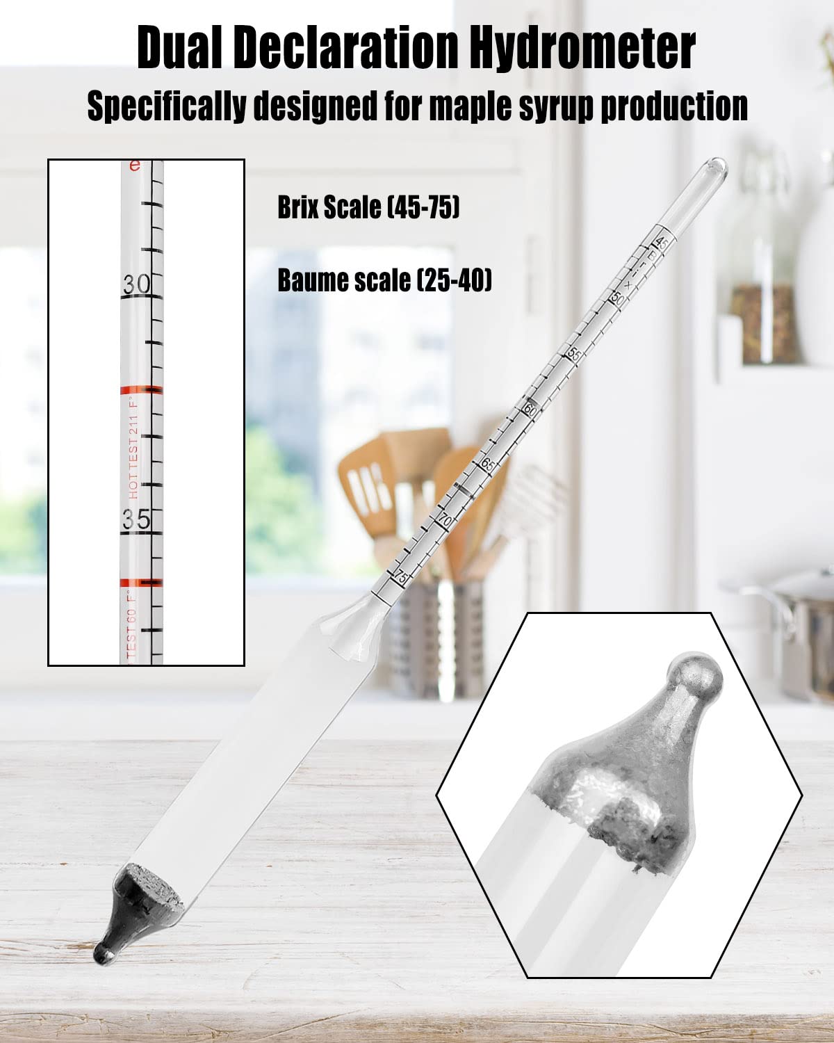 NTSUMI Maple Syrup Hydrometer Test Cup Kit, Maple Syrup Density Kit Fit for Testing Maple Syrup Sugar Candy Making, Stainless Steel Maple Syrup Kit with Cleaning Brush