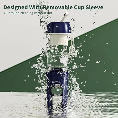 GREECHO Portable Blender, One-handed Drinking Mini Blender for Shakes and Smoothies, 12 oz Personal Blender with Rechargeable USB, Made with BPA-Free Material Portable Juicer, Space Blue