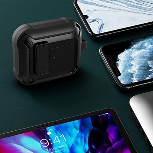 doeboe for AirPods 3rd Generation Case, Cover for AirPod 3 Generation Charging Case, Lock Lid Cover with Sturdy Keychain Supports Wireless Charging for Man Woman [LED Visible] (Black)