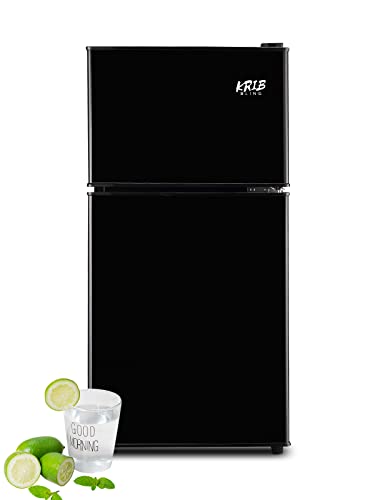 KRIB BLING Mini Fridge With Freezer,3.5 Cu. Ft Compact Refrigerator With 2 Doors,7- Level Adjustable Thermostat, Removable Glass Shelves For Bedroom, Office, Kitchen, Apartment, Dorm, Black