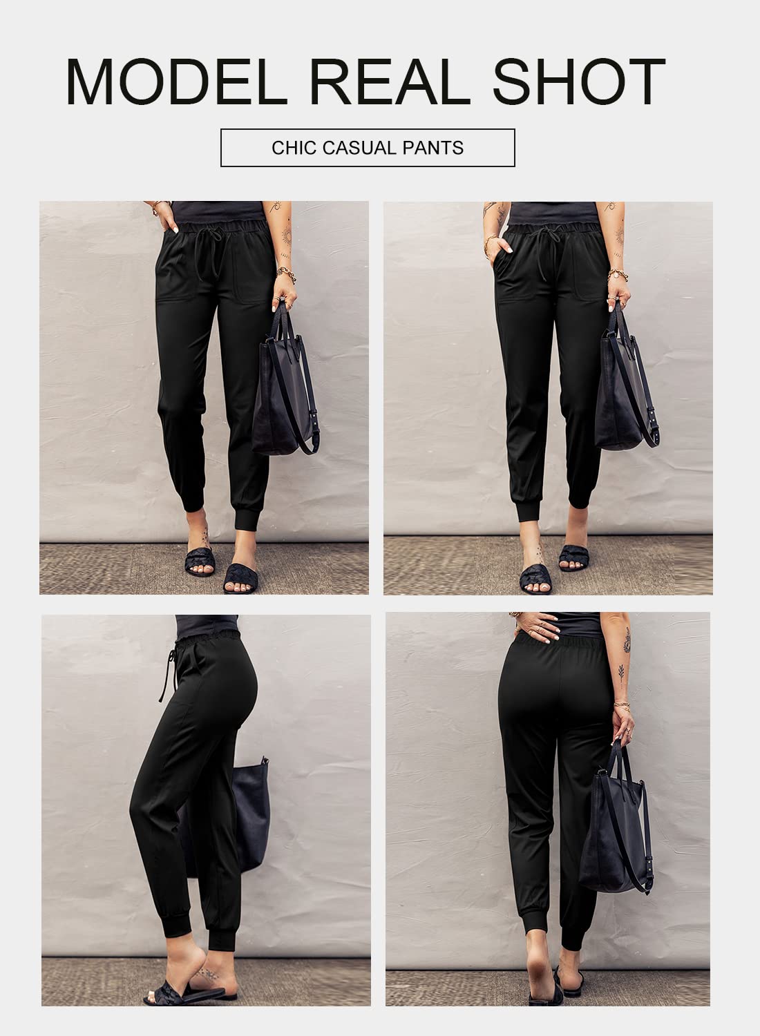 BLENCOT Women's Casual Drawstring Elastic Waist Joggers Pants Solid Color Sports Lounge Trousers with Pockets Black M