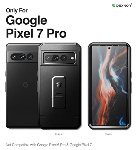 Dexnor Full Body Case for Google Pixel 7 Pro, [Built in Screen Protector and Kickstand] Heavy Duty Military Grade Protection Shockproof Protective Cover for Google Pixel 7 Pro Black