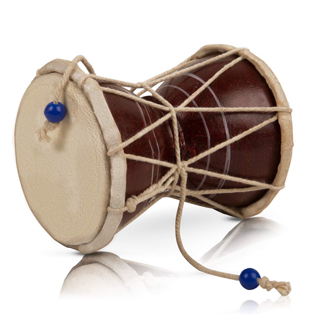Handmade Wooden & Leather Classical Indian Folk Dumroo Damroo Damaru Hand Drum Set Percussion Decorative Collectible Showpiece World Musical Instruments (Brown)
