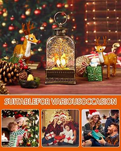 Gnomes Snow Globe, Fall Decoration, Thanksgiving Snow Globe Lantern, Christmas Snow Globe Musical Sparkly Swirling Snow, 3 Settings Batteries or USB Cable, Holiday Decoration (9.9Inch)