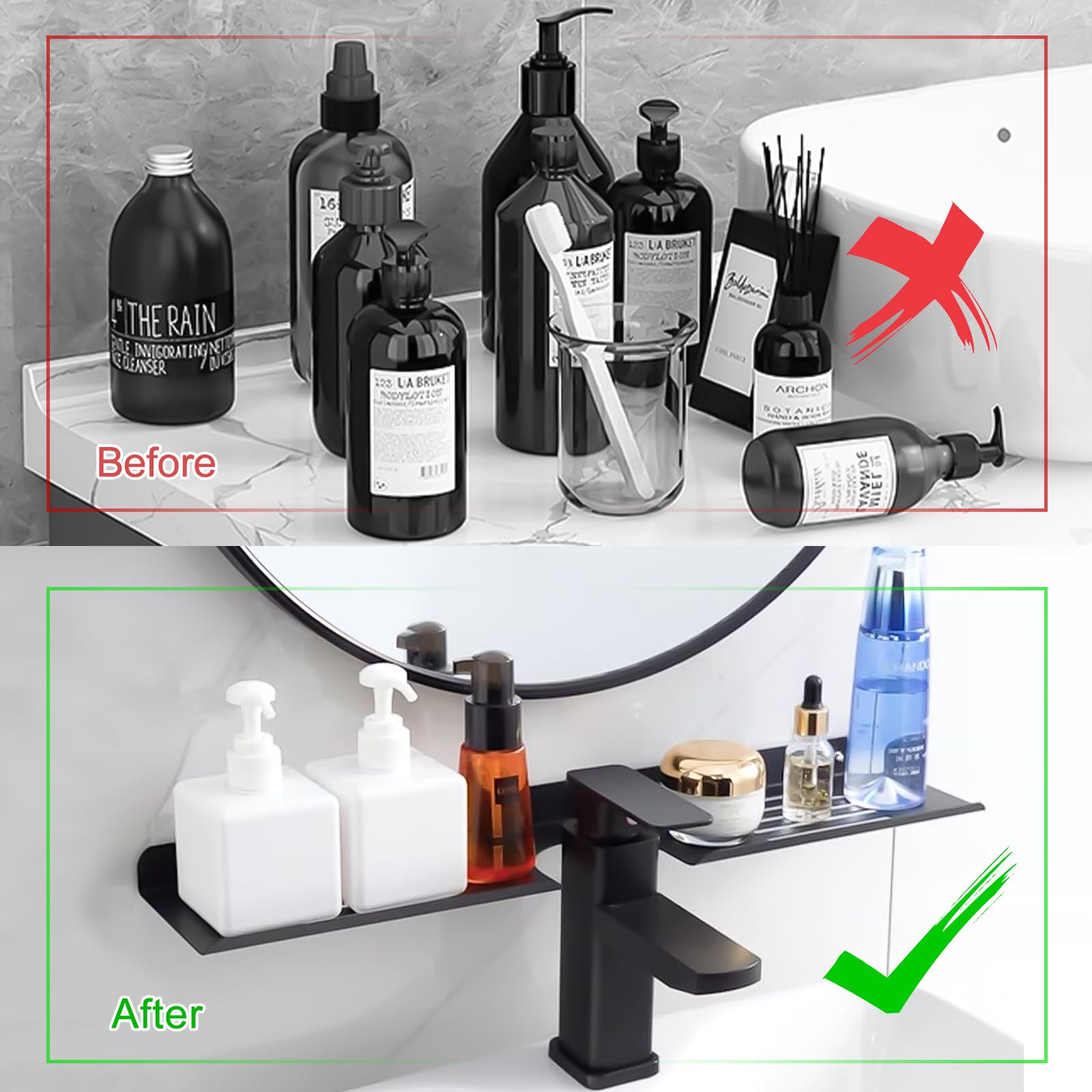 Glieskir Stainless Steel U-Shaped Kitchen Sink Drain Storage Rack Organizer, A Good Helper For Organizing And Storing Items, Can Be Used In Kitchens And Bathrooms (Blakc-Approximately 15.8 inches)