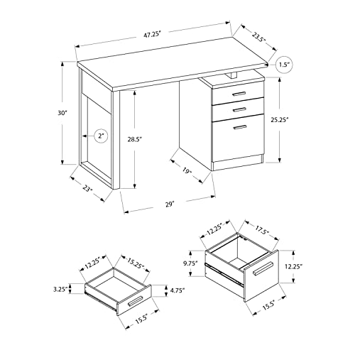 Monarch Specialties Laptop Table with Drawers for Home & Office-Contemporary Style Computer Desk, 48" L, Grey-Black Metal Leg