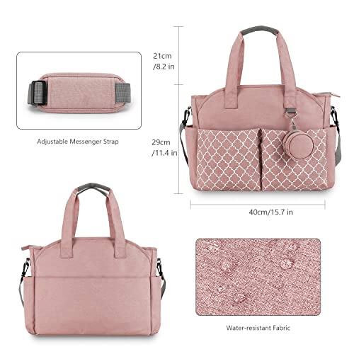 Lmbabter Diaper Bag Tote with Changing Station Upgrade Multi-Function Baby Bag with Adjustable Shoulder Strap (Pink)