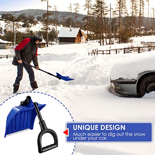 CLISPEED Snow Shovel for Car, Folding Snow Shovel with Ice Scraper for Car Truck Driveway Snow Removal (Blue)