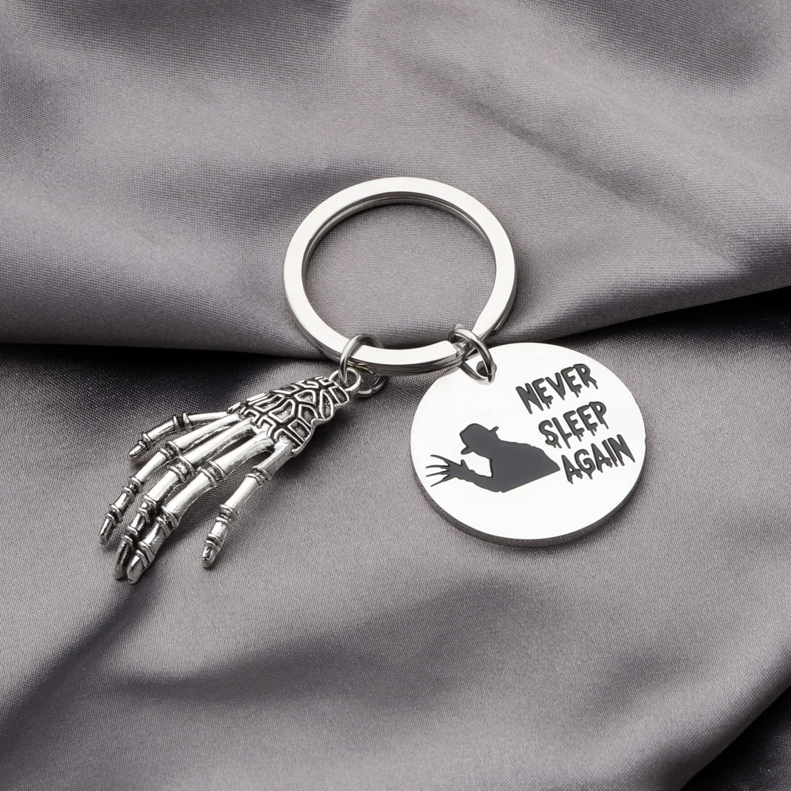 BLEOUK A Nightmare Street Inspired Gift freddy krueg Keychain Horror Movie Fans Gift (Never sleep again)