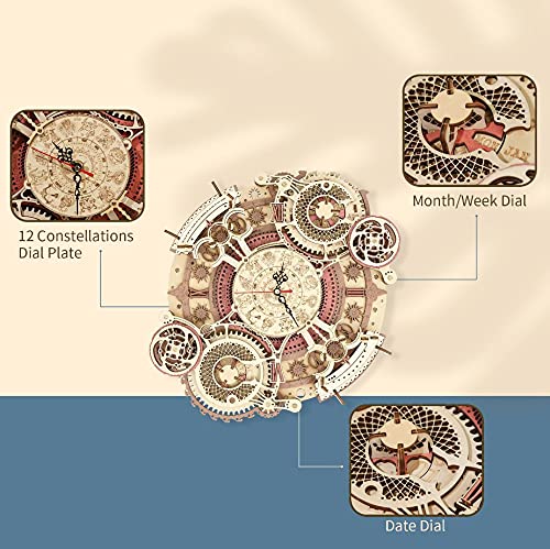 Hands Craft DIY 3D Model Craft Kit | Mechanical 3D Wooden Puzzle | Gear Adjustable Calendar | Quartz Movement | Time Art - Zodiac Wall Clock (LC601)