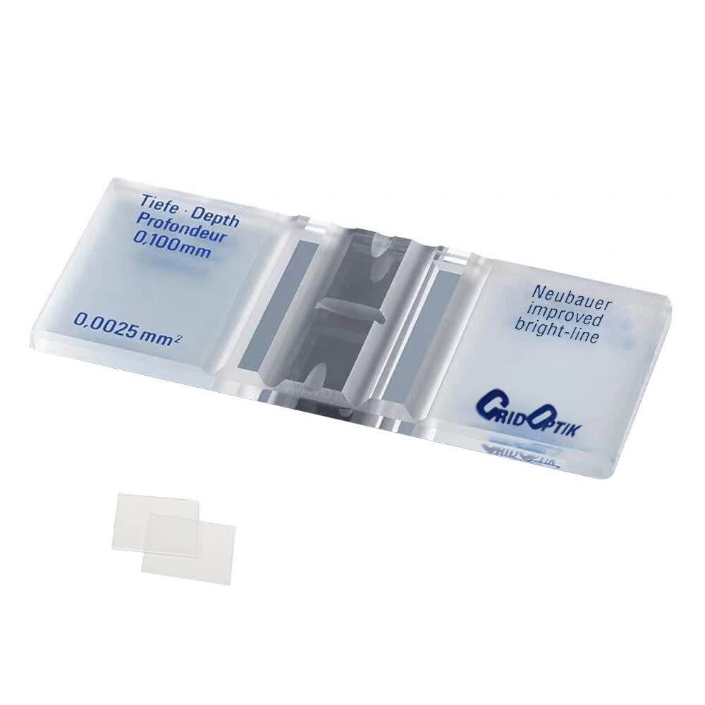 Cell Counting Chamber,Hemocytometer Neubauer Improved Blood Counting Chamber with Bright Line and 2 pcs Coverslips