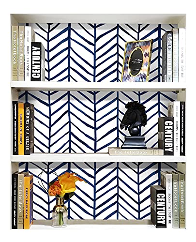 HAOKHOME 96020-2 Modern Stripe Peel and Stick Wallpaper for Bedroom Herringbone Navy Blue Vinyl Removable Decoration 17.7in x 9.8ft