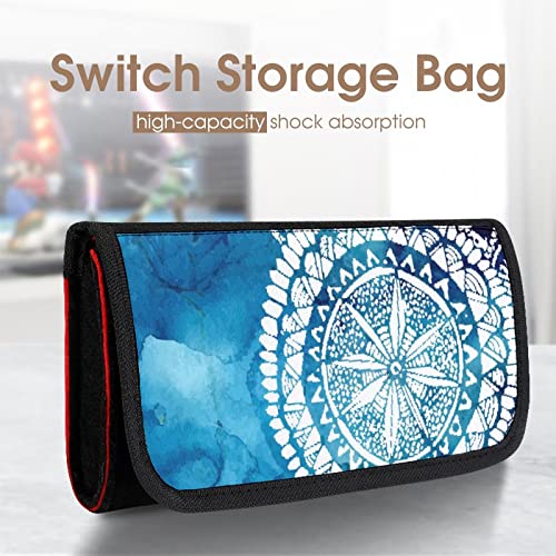 Bohemian Blue Watercolor Weed Carrying Case Storage Holder Bag Printed Handbag for Switch Console Game and Slots Cards Accessories