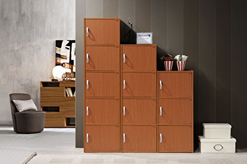 HODEDAH 3 Door Bookcase Cabinet, Cherry