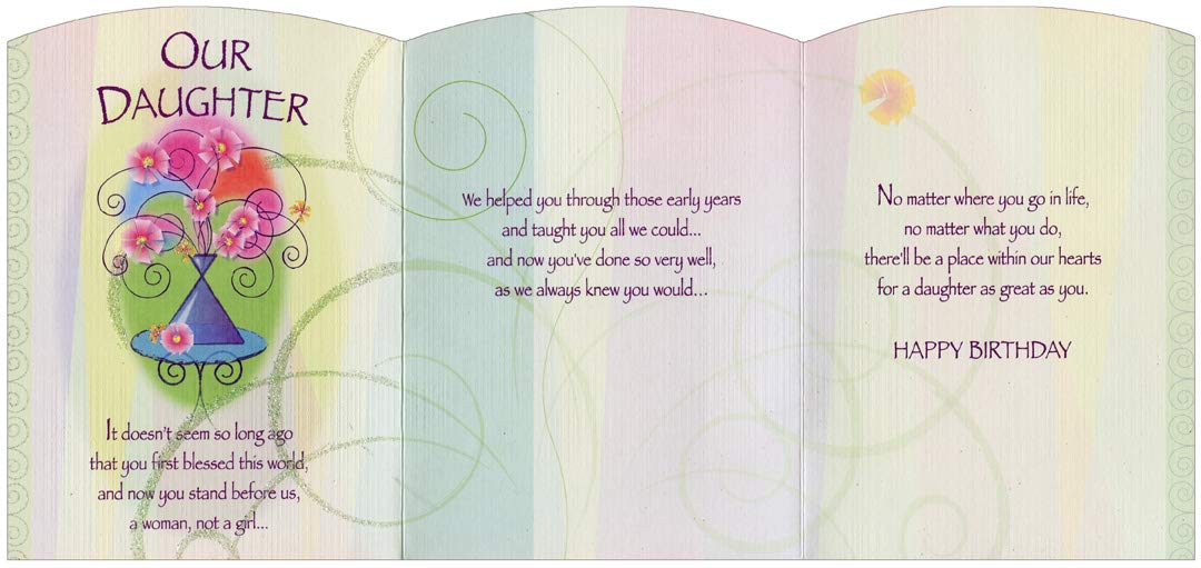 Designer Greetings Purple Hourglass Vase on Blue Table Die Cut Z-Fold Birthday Card for Our Daughter