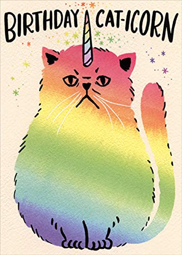 Designer Greetings Rainbow Colored Cat Unicorn Funny/Humorous Birthday Card