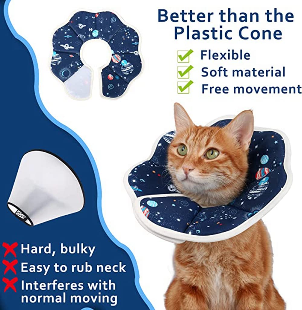Soft Cat Cone,and Pet Teaser Cat Toy Recovery Cone Collar for Cats After Surgery to Stop Licking Scratching,Elizabethan Collar of Shame Alternative for Kitten Puppy (S)