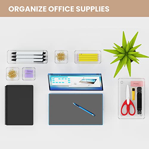 HAMOPY Drawer Organizer, 22 Pcs PET Drawer Organizer Set with Nonslip Silicone Pads, 4 Size Clear Drawer Organizer Trays Vanity Dividers Storage Bins for Makeup, Jewelry, Office, Bedroom and Bathroom