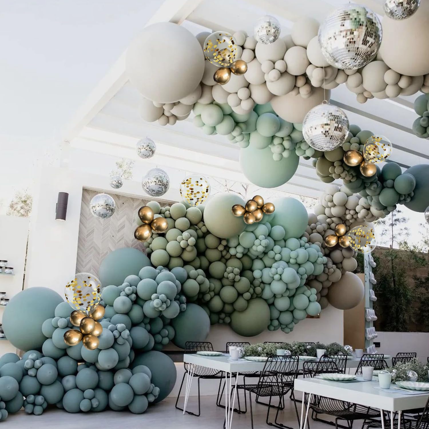 Dusty Blue Green Balloon Garland Arch Kit Blue Green White Sand Gold Confetti Balloons for Bridal Boho Birthday Party Backdrop Decorations