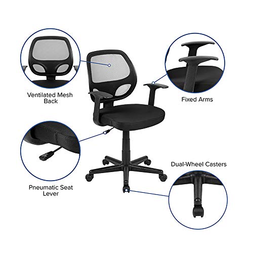Flash Furniture Flash Fundamentals Mid-Back Black Mesh Swivel Ergonomic Task Office Chair with Arms