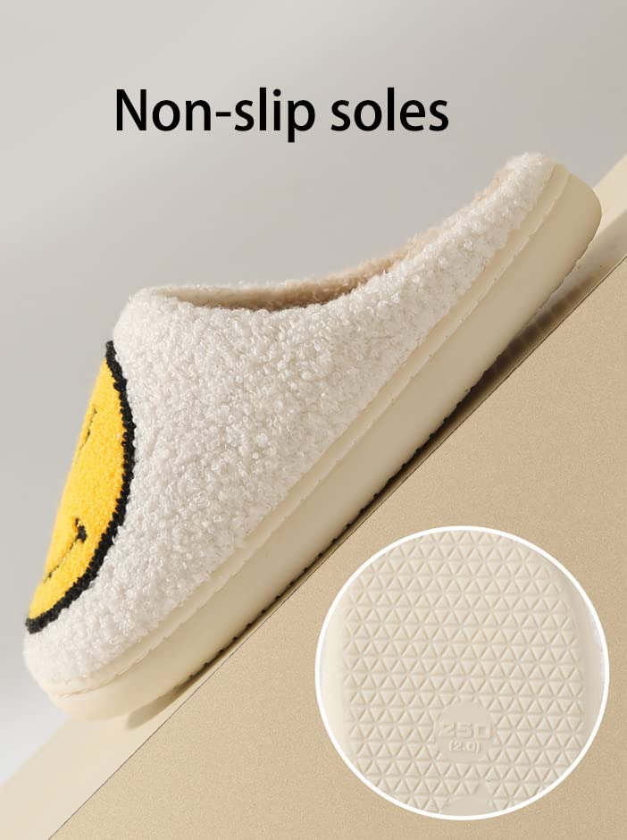 Happy Face Slippers for Women Soft Plush Comfy Warm Couples Slides Home Slippers Non-Slip Flat Slipper for Indoor Outdoor