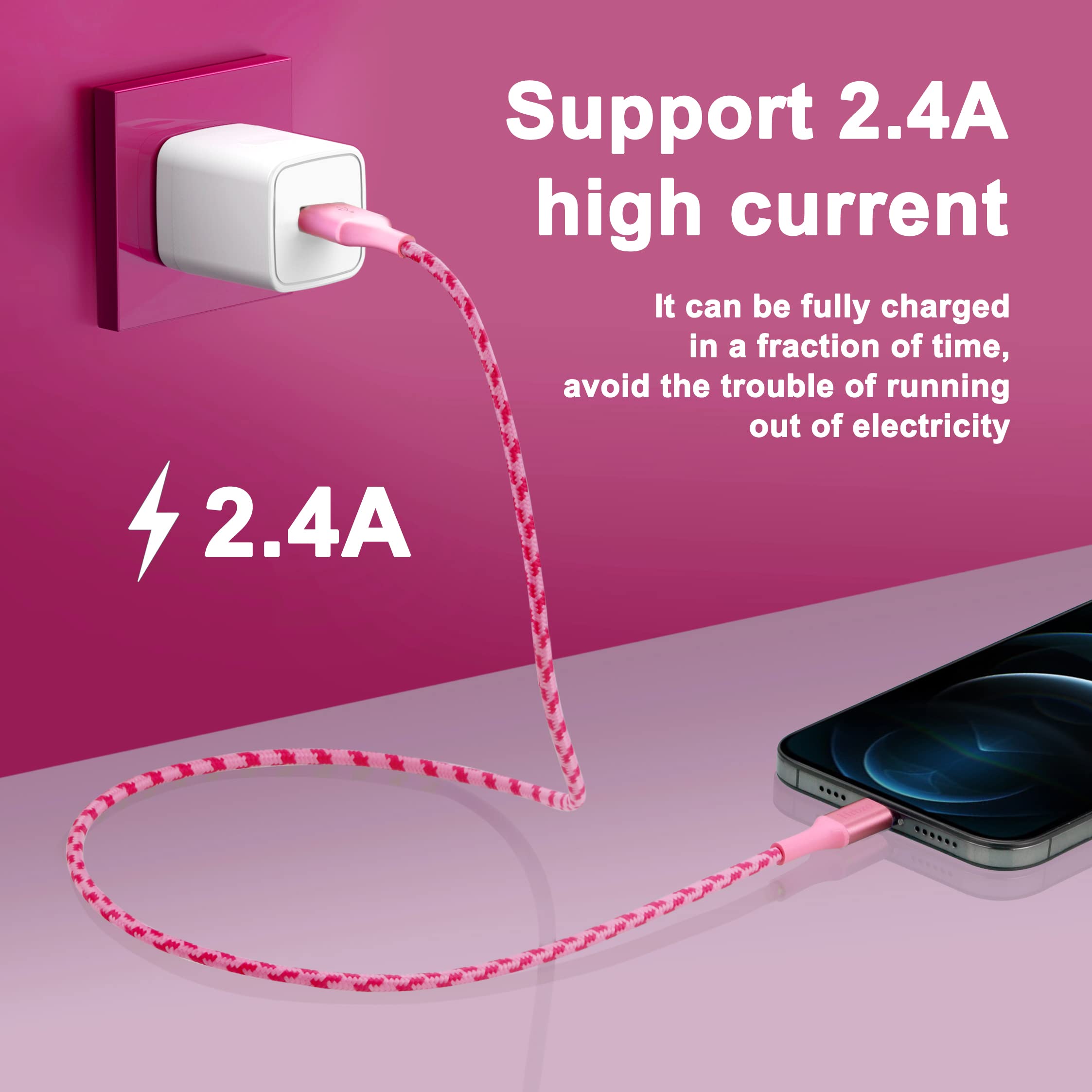 Hrbzo 3FT Nylon Braided Cable [1-Pack] [MFi Certified] Compatible with iPhone Charger Compatible iPhone 14/13/12/11/Xs/XR/8/SE/iPad More